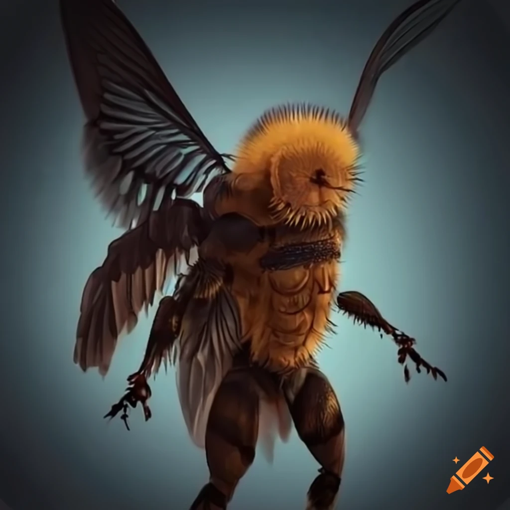 Character design of Gigachad with bee antennae and wings on Craiyon