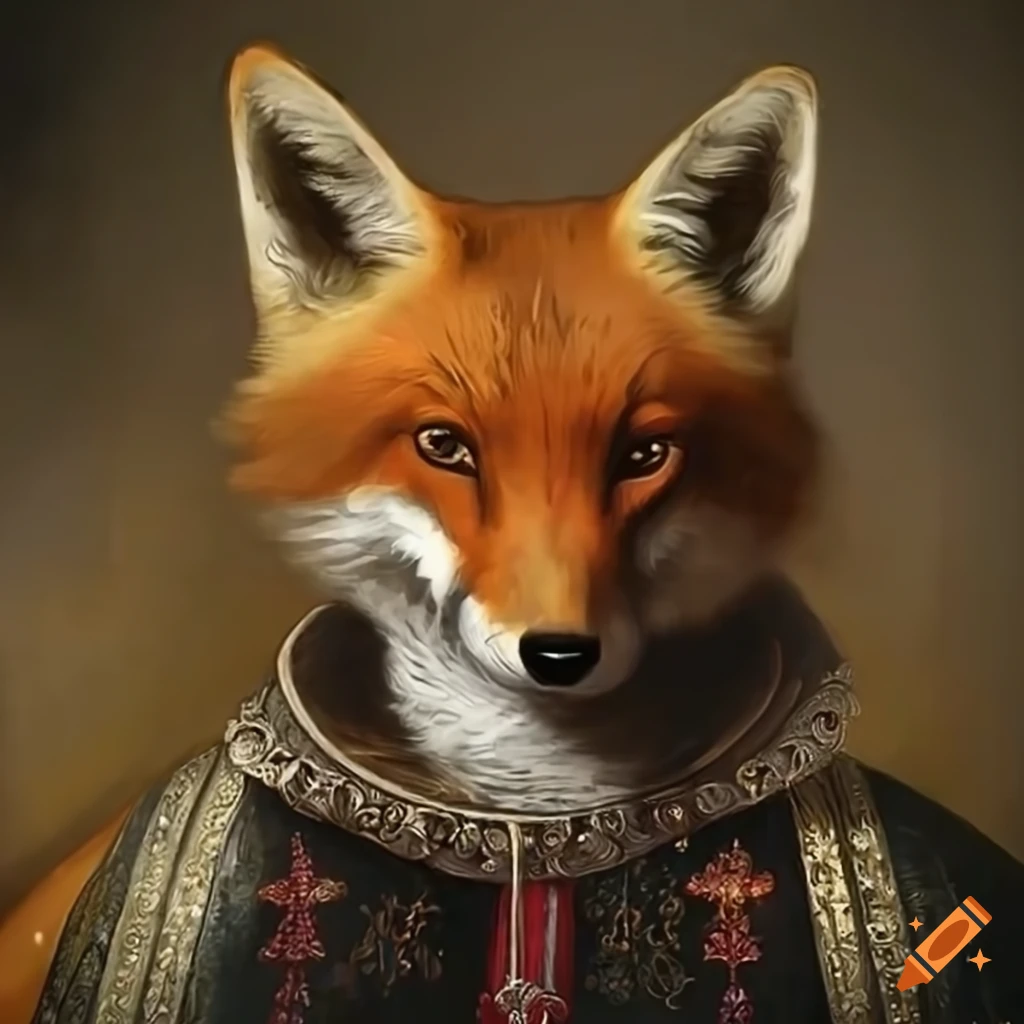 Renaissance style painting of foxes in royal attire on Craiyon
