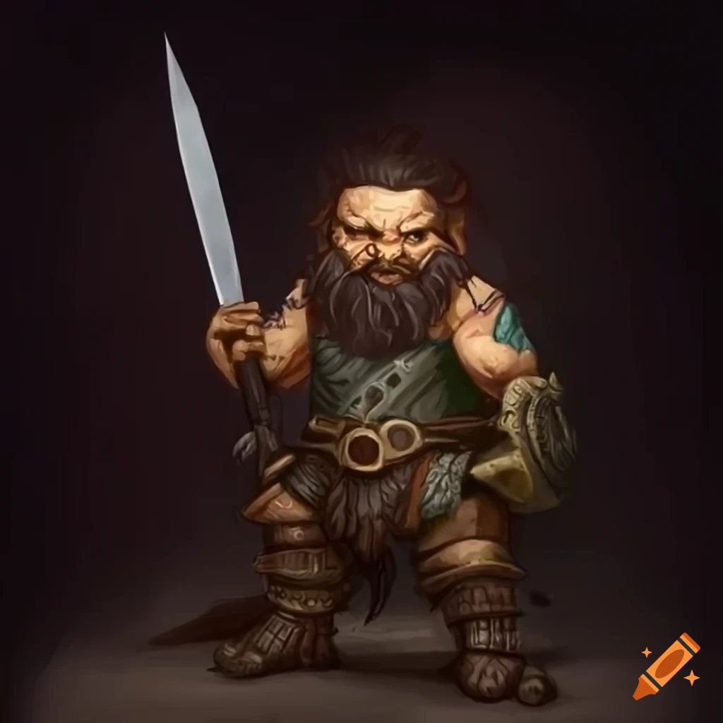Image of a warrior dwarf with a sword and shield on Craiyon