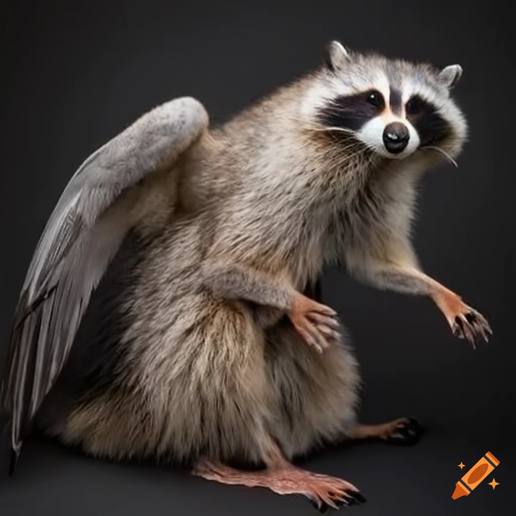 Illustration of a griffin-style seagull-raccoon hybrid on Craiyon