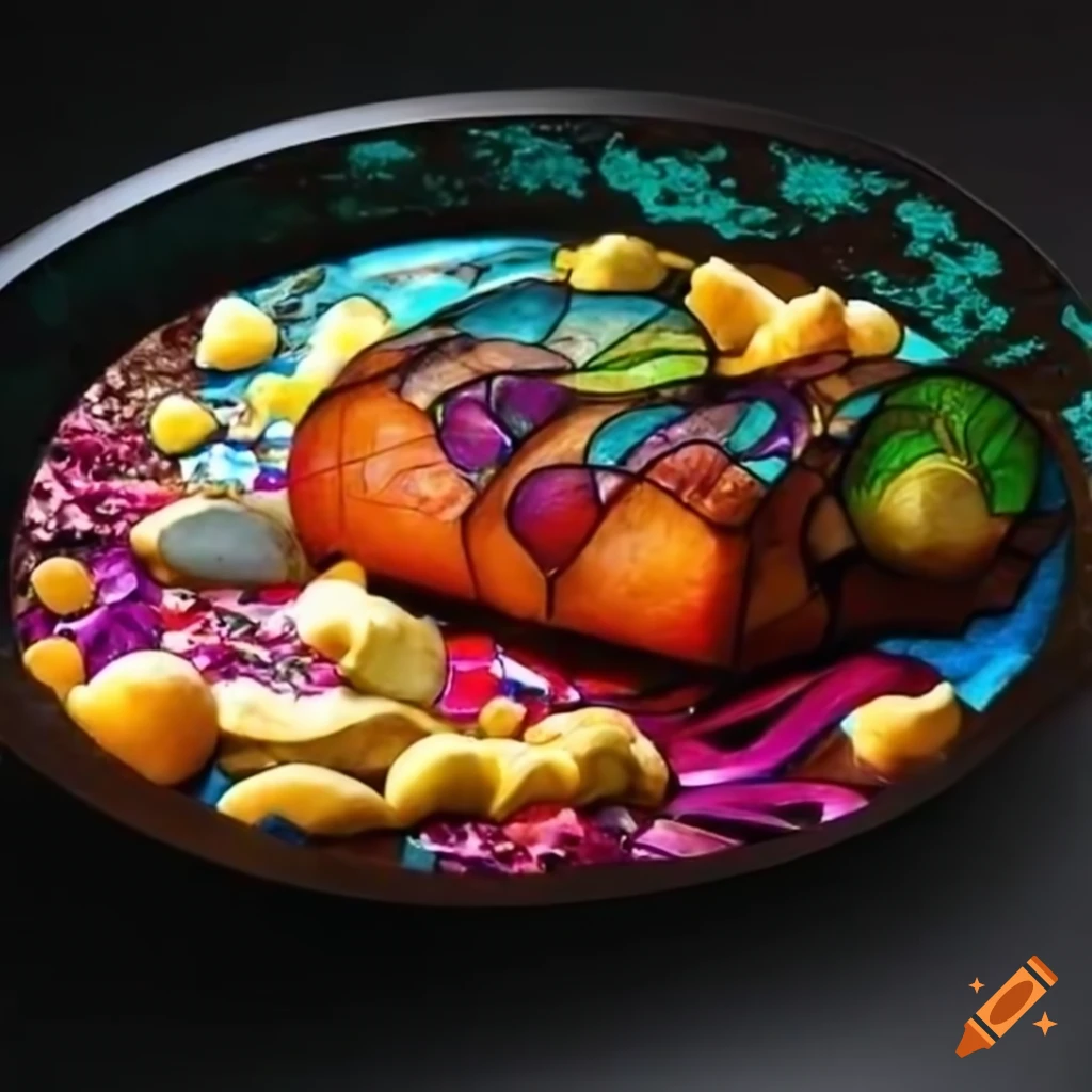 Vibrant stained glass-inspired food masterpiece on Craiyon