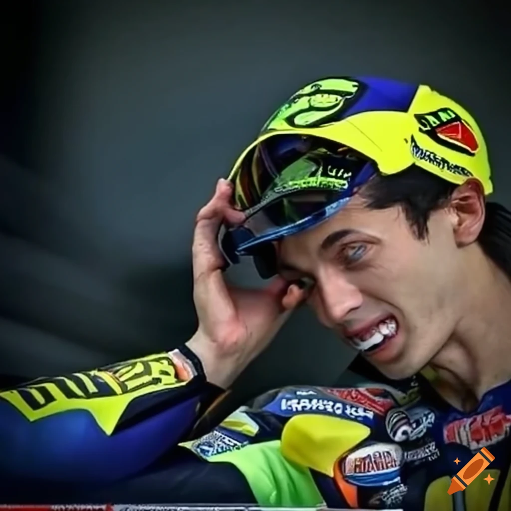 Motorcycle racing moment of rossi overtaking biaggi on Craiyon