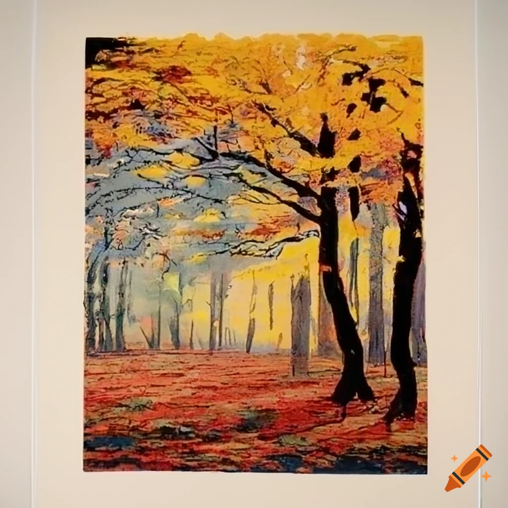 Autumn forest serigraph by barry windsor-smith on Craiyon