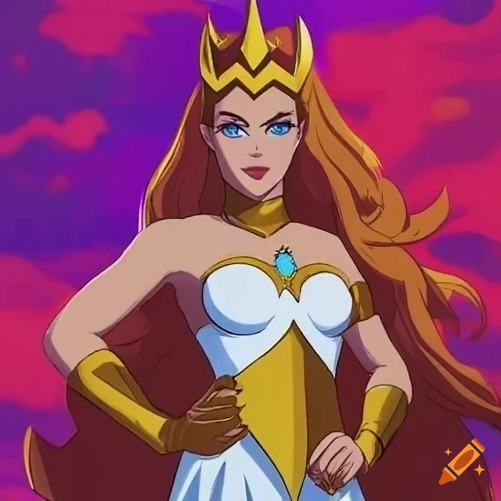 She-Ra inspired cartoon character with red and yellow jumpsuit on Craiyon