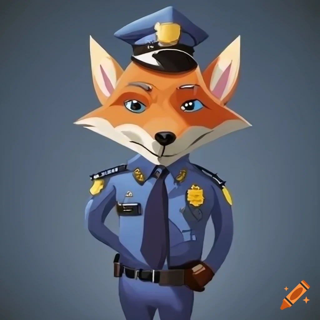 Cartoon fox police officer on Craiyon