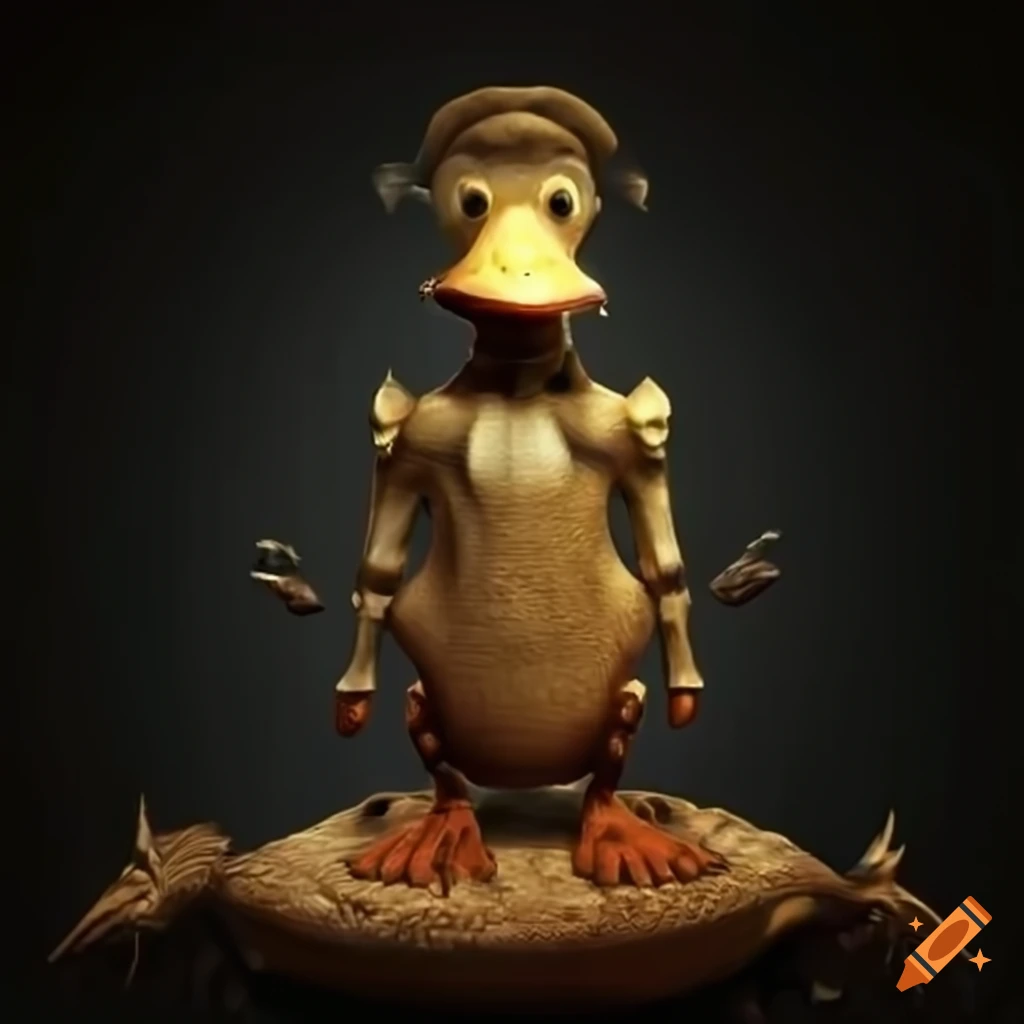 Image of a humanoid duck at the gates of Vurkania on Craiyon