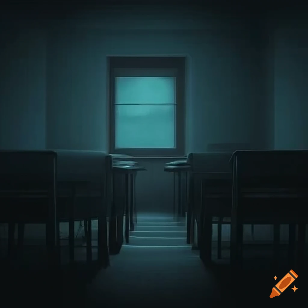 Dark classroom with silhouettes of students on Craiyon