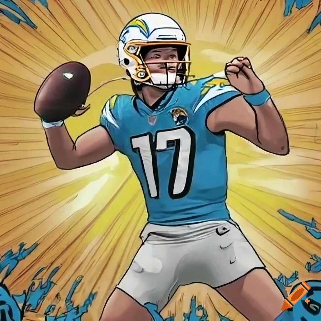 Cartoon of Justin Herbert and Trevor Lawrence playing football on Craiyon