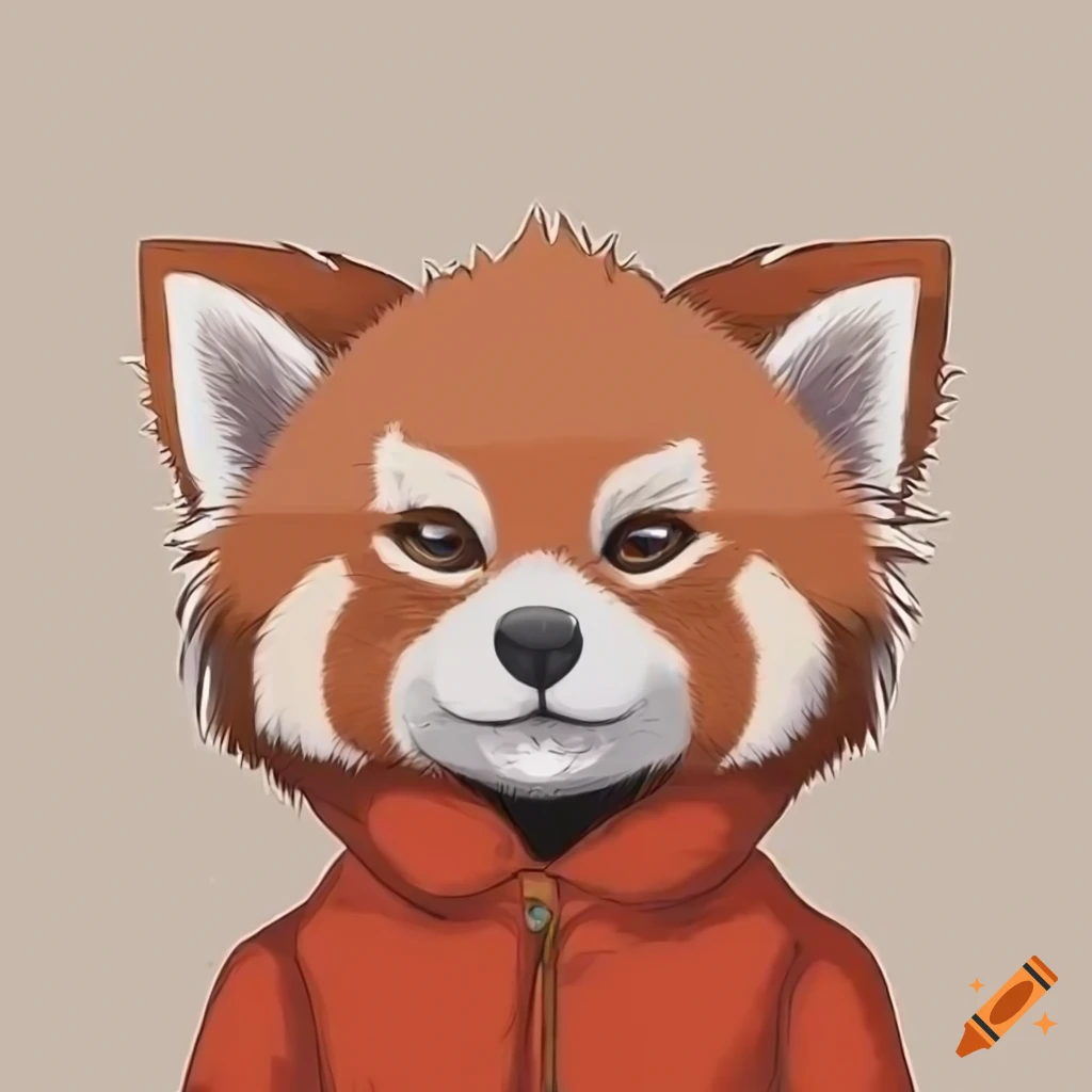 Cartoon illustration of a female red panda in a winter coat on Craiyon