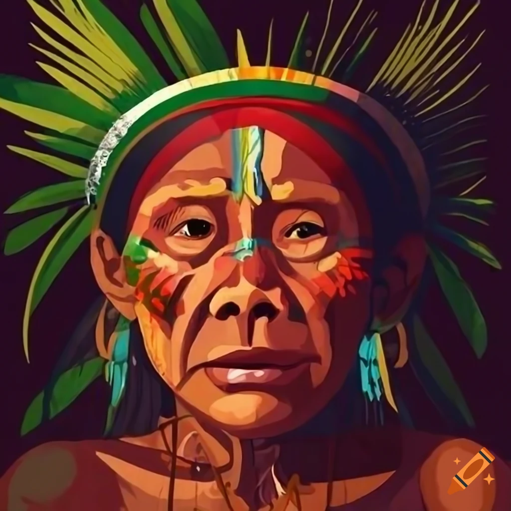 Illustration of Yanomami indigenous people in the Amazon rainforest on ...