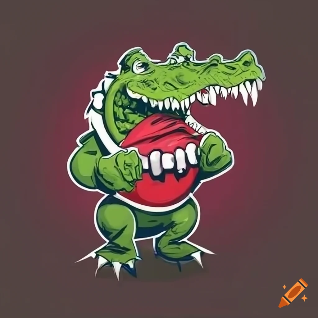 Aggressive alligator holding a football logo on Craiyon