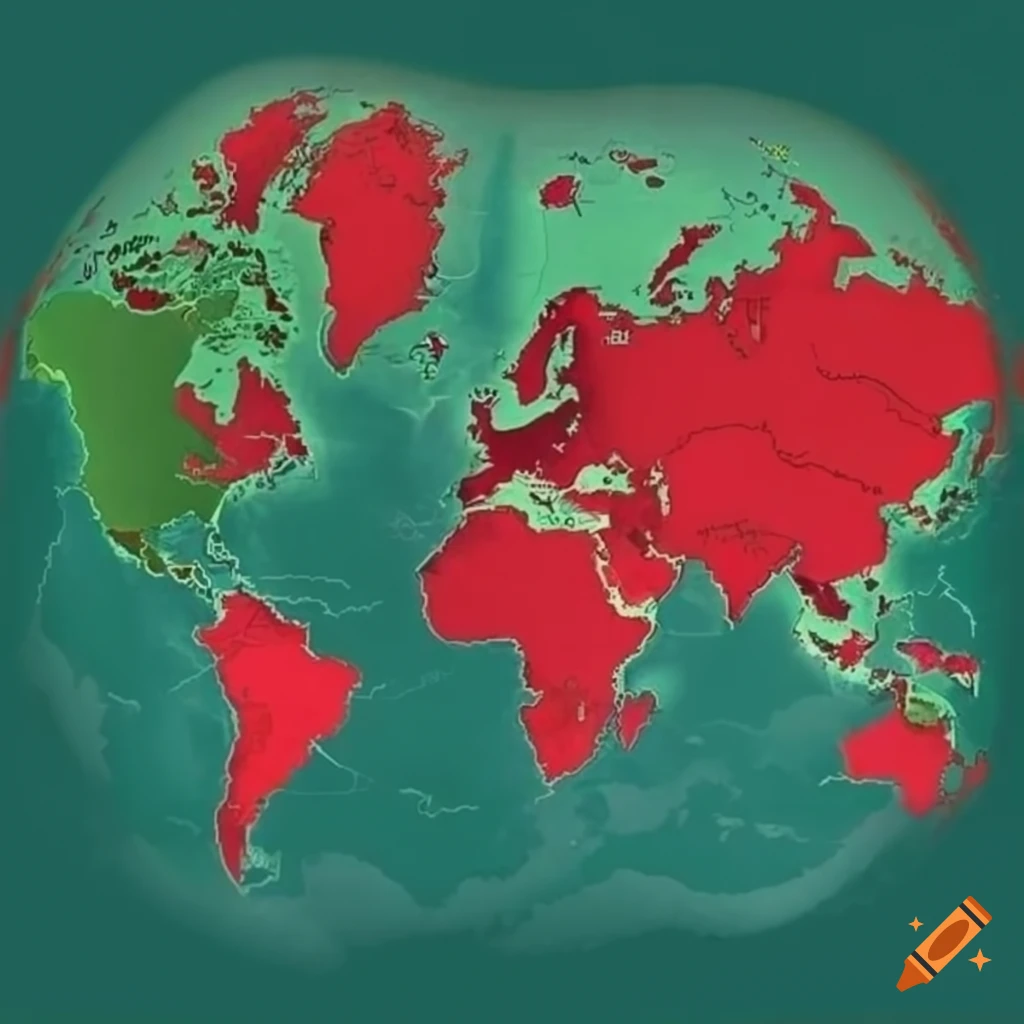 World map showing countries colored red and green based on their ...