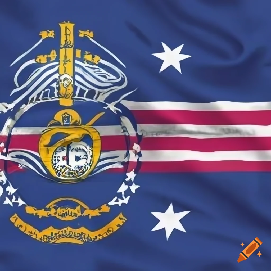 Flag of an oceanic corporate police state with fish and hook design on ...