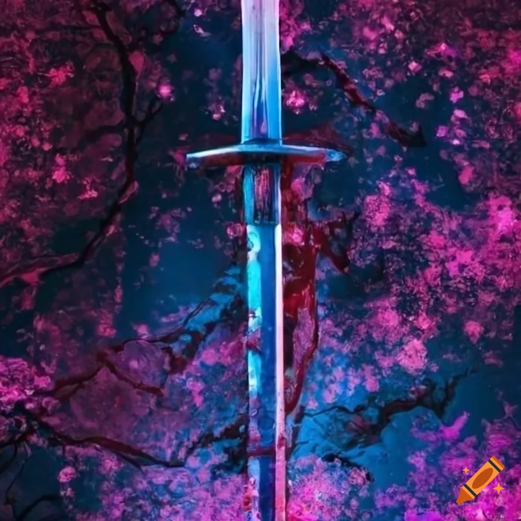 Photo of a traditional Japanese sword with blue and pink particles on ...