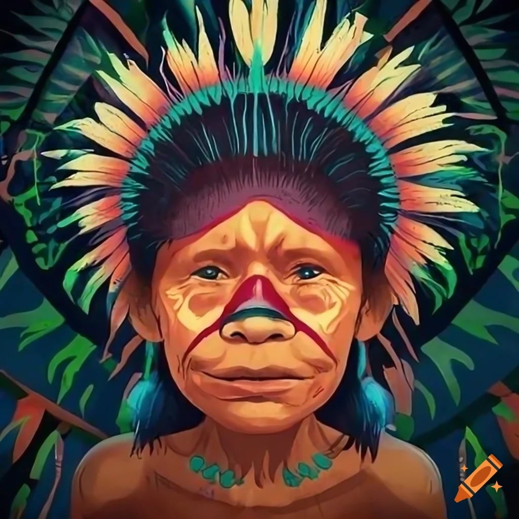 Illustration of Yanomami indigenous people in the Amazon rainforest on ...