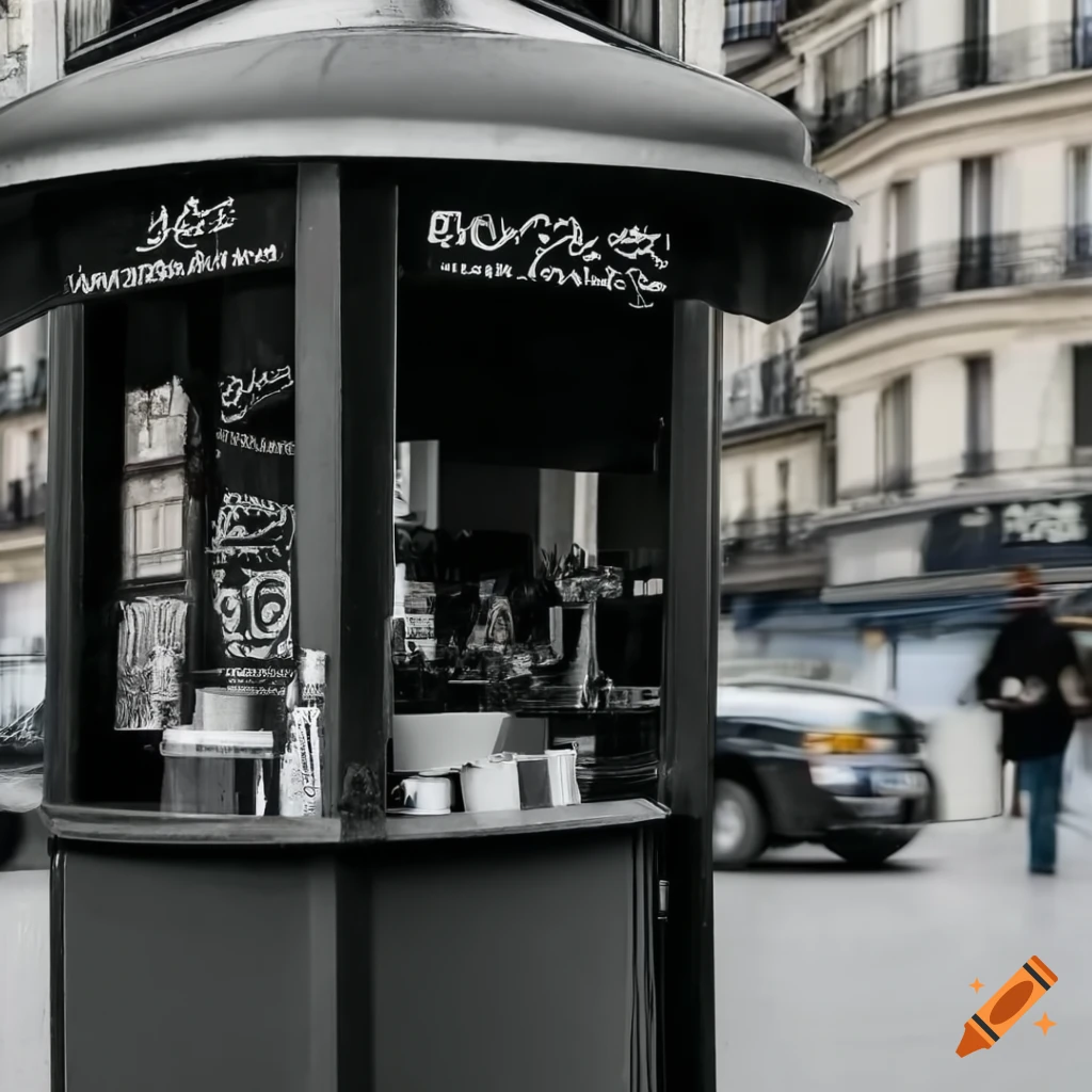 Traditional coffee kiosk in the streets of Paris on Craiyon