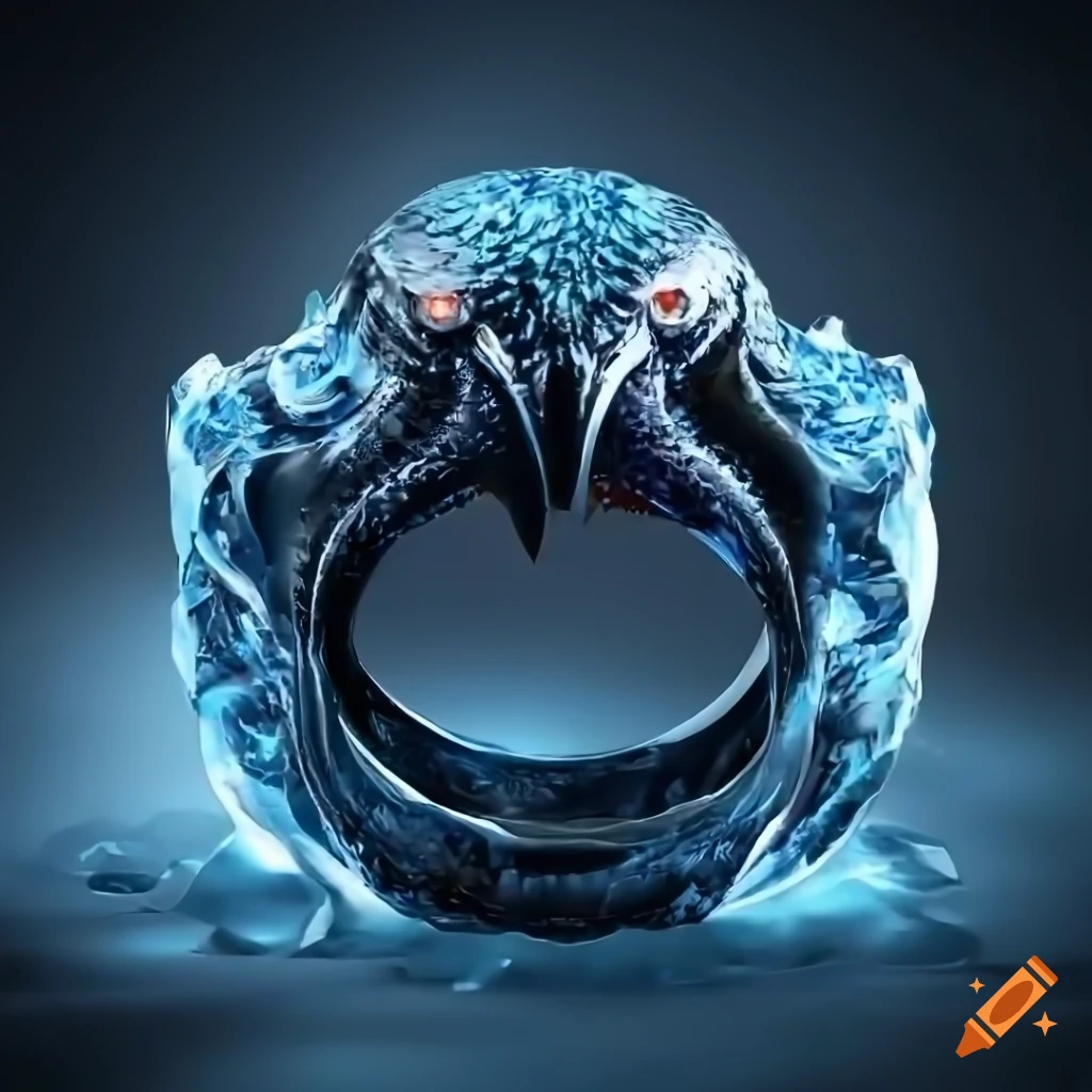 Photorealistic ice ring with raven insignia on Craiyon