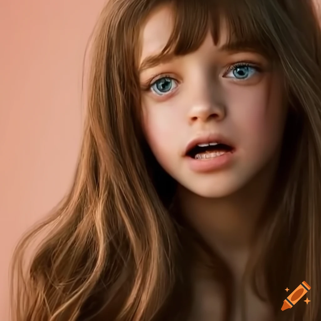 Portrait of a beautiful laughing tween with brown hair on Craiyon