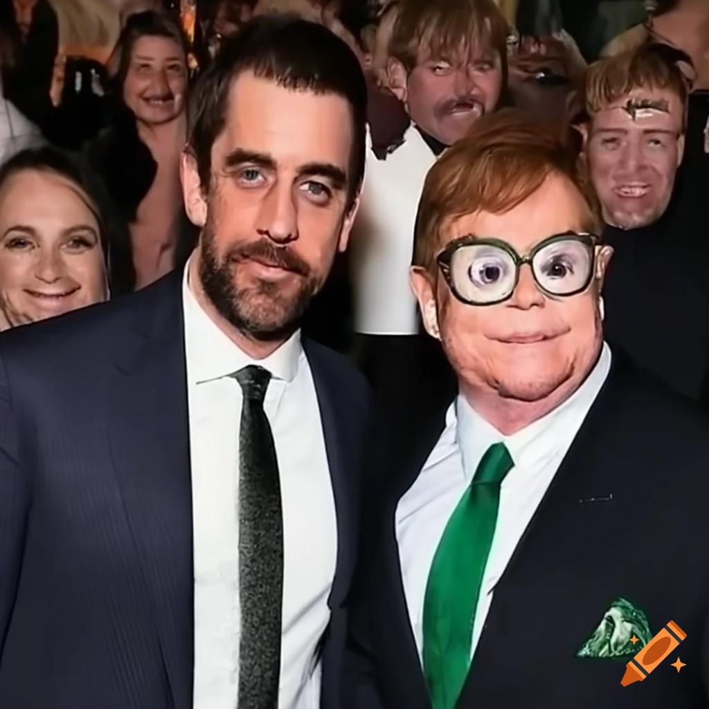 Aaron Rodgers and Elton John posing together on Craiyon