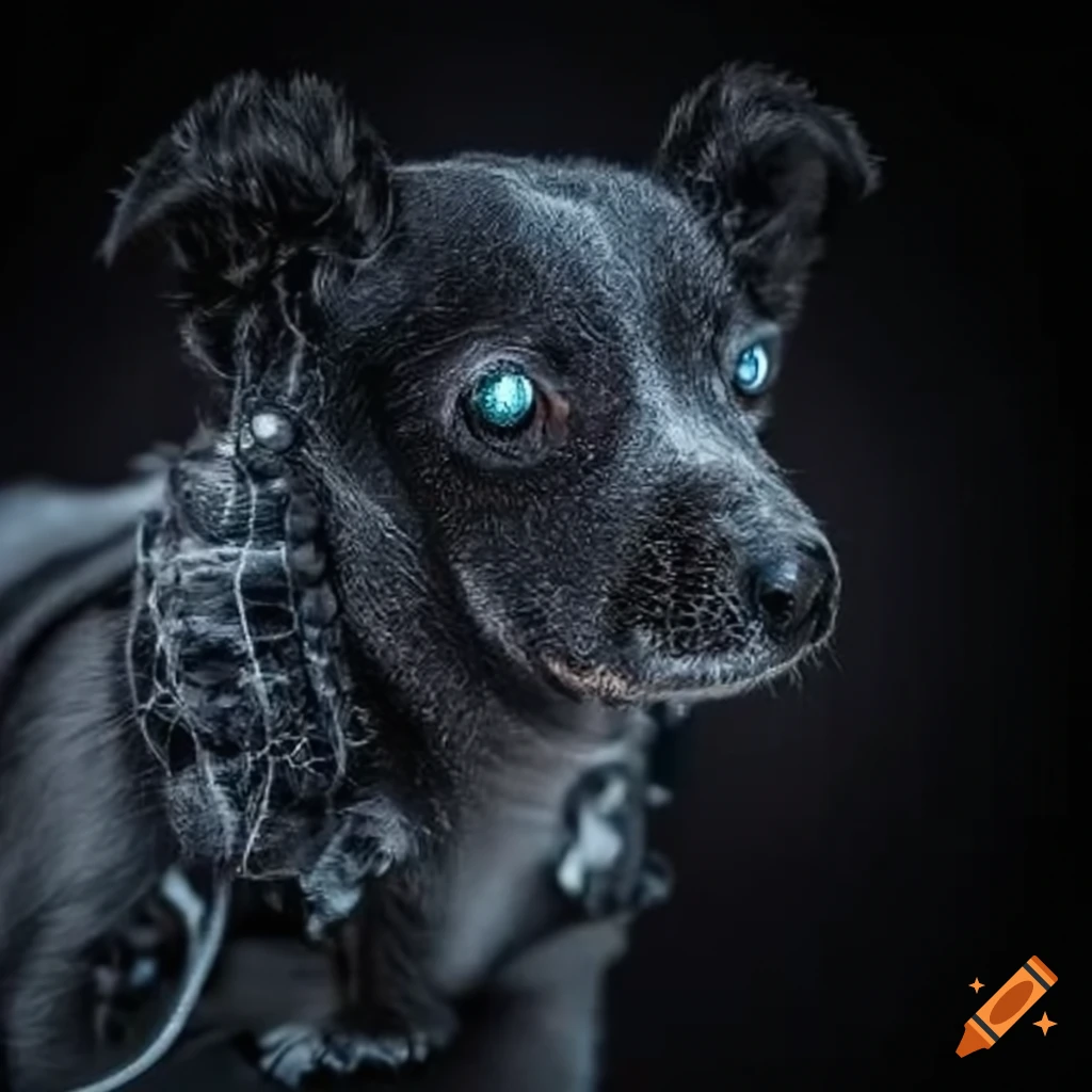 Cybernetic puppy's face with attachments on Craiyon