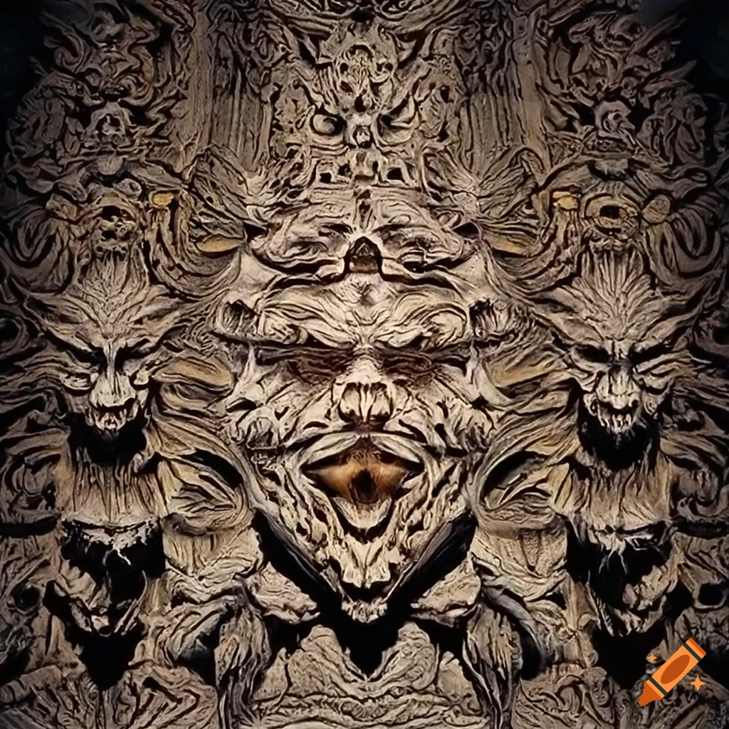 Detailed architectural stave carving artwork on Craiyon