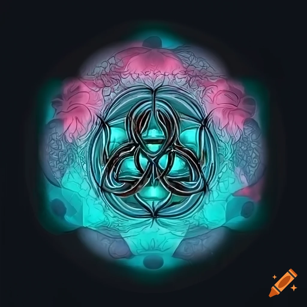 Penrose triangle with flower of life and shield of lugh symbols on Craiyon