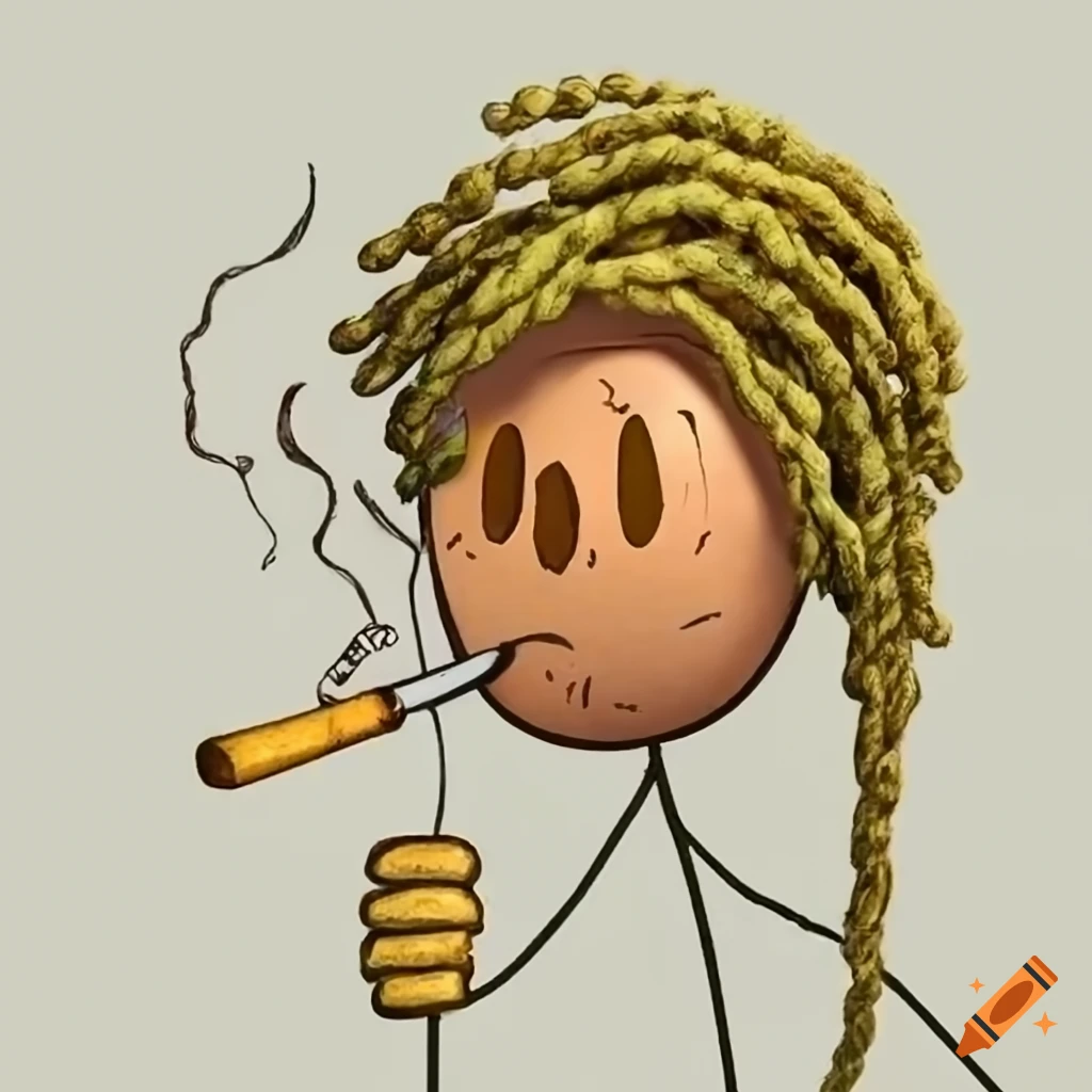 Artwork of a stick figure with blonde dreads smoking on Craiyon