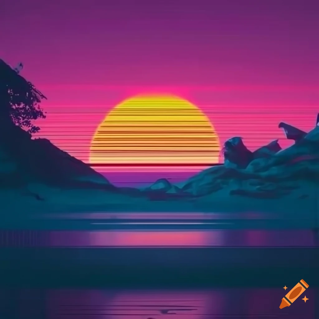 Vibrant synthwave sunset on Craiyon