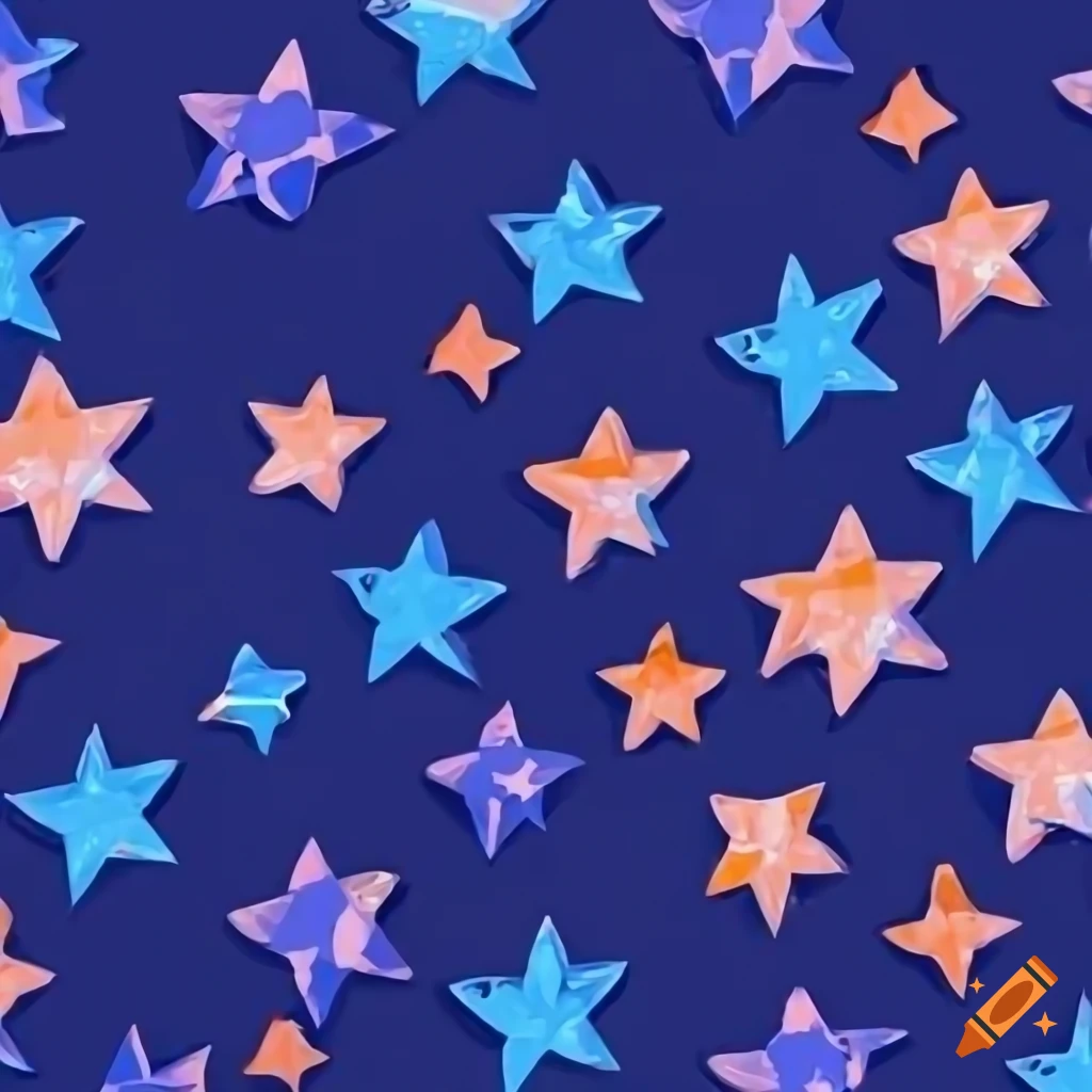 90s style cartoon pattern with orange stars on navy blue background on ...