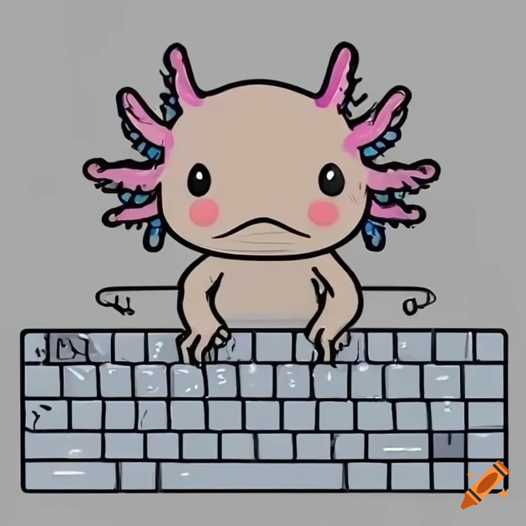 Cute axolotl typing on a keyboard on Craiyon