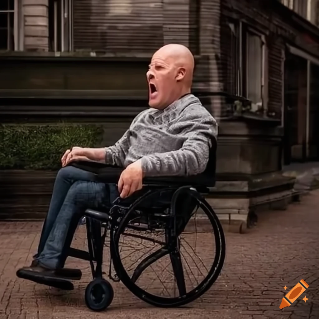 Portrait of an insecure man in a wheelchair on Craiyon