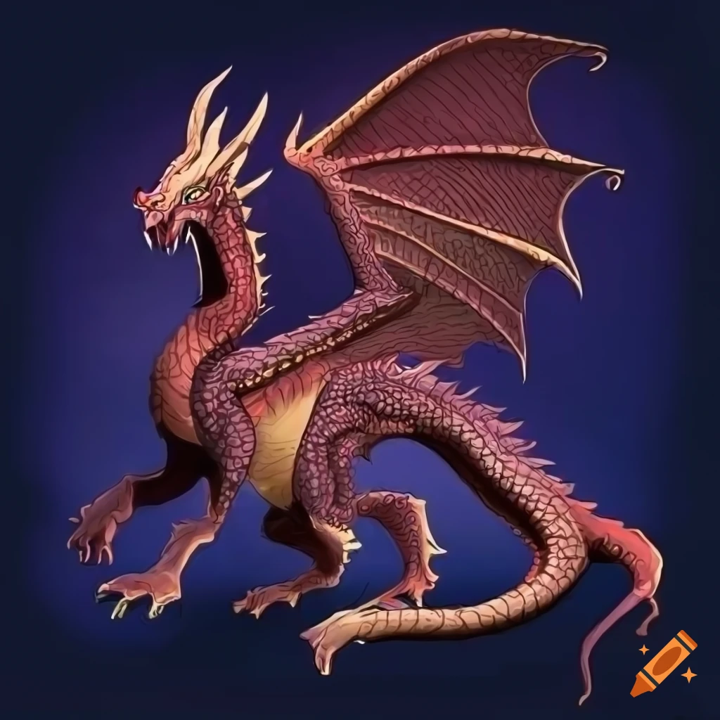 Detailed side view illustration of a dragon on Craiyon