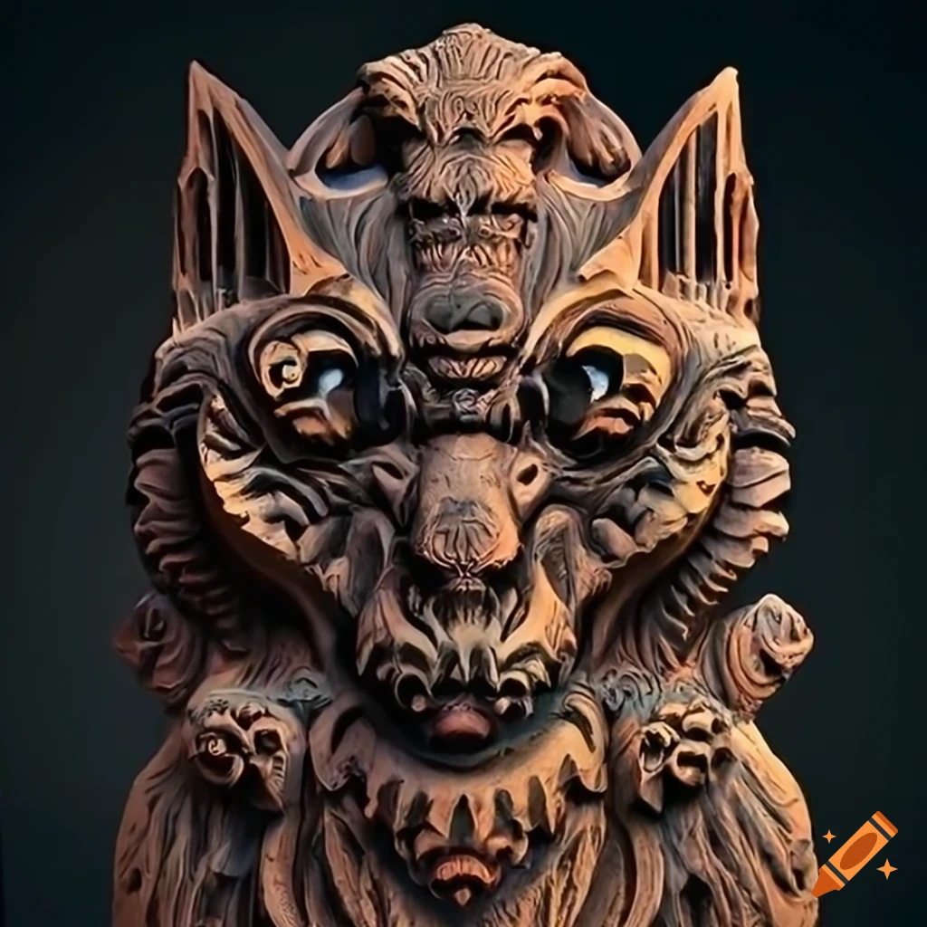 Detailed moth werewolf carving artwork on Craiyon