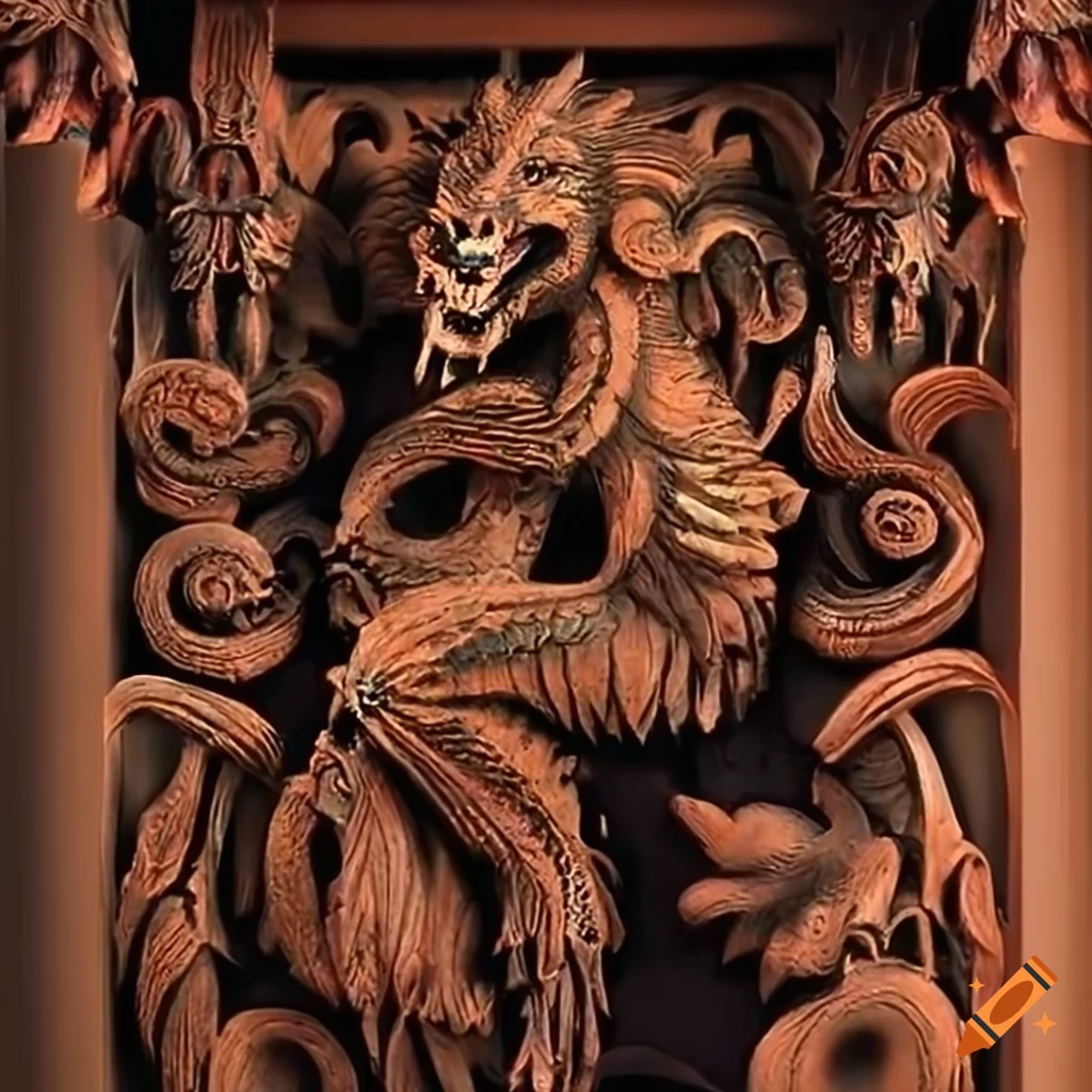 Detailed moth werewolf carving artwork on Craiyon