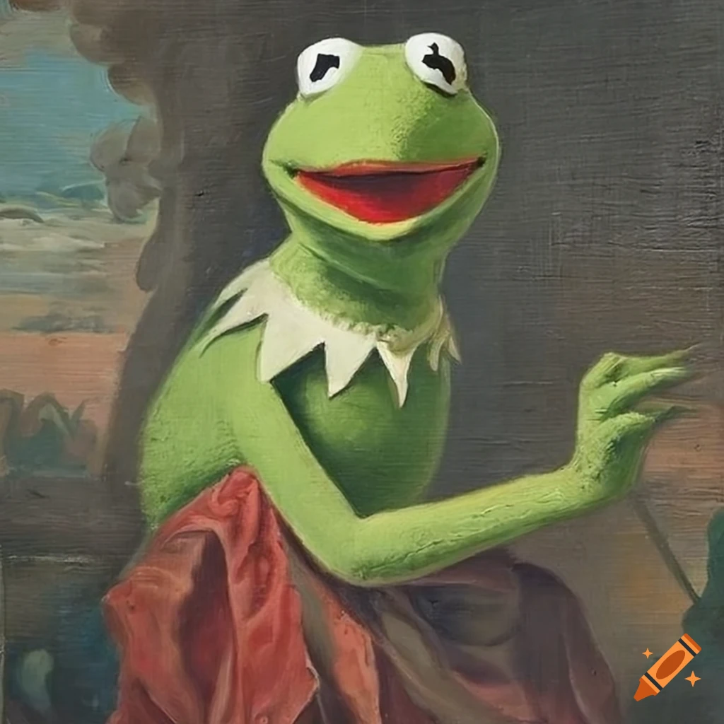 Antique painting of kermit the frog on Craiyon