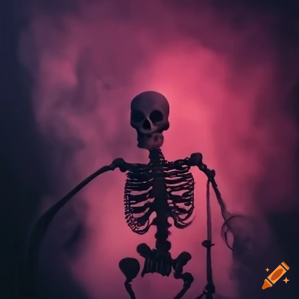 Artwork of a disappearing skeleton in smoke on Craiyon