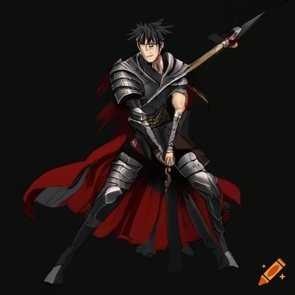 Illustration of a fusion character with grey armor and scythe on Craiyon