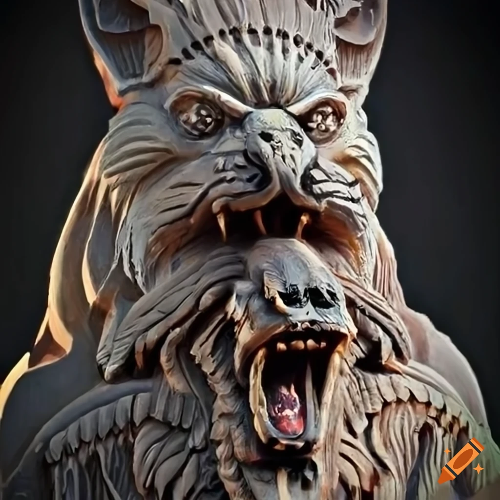 Detailed moth werewolf carving artwork on Craiyon