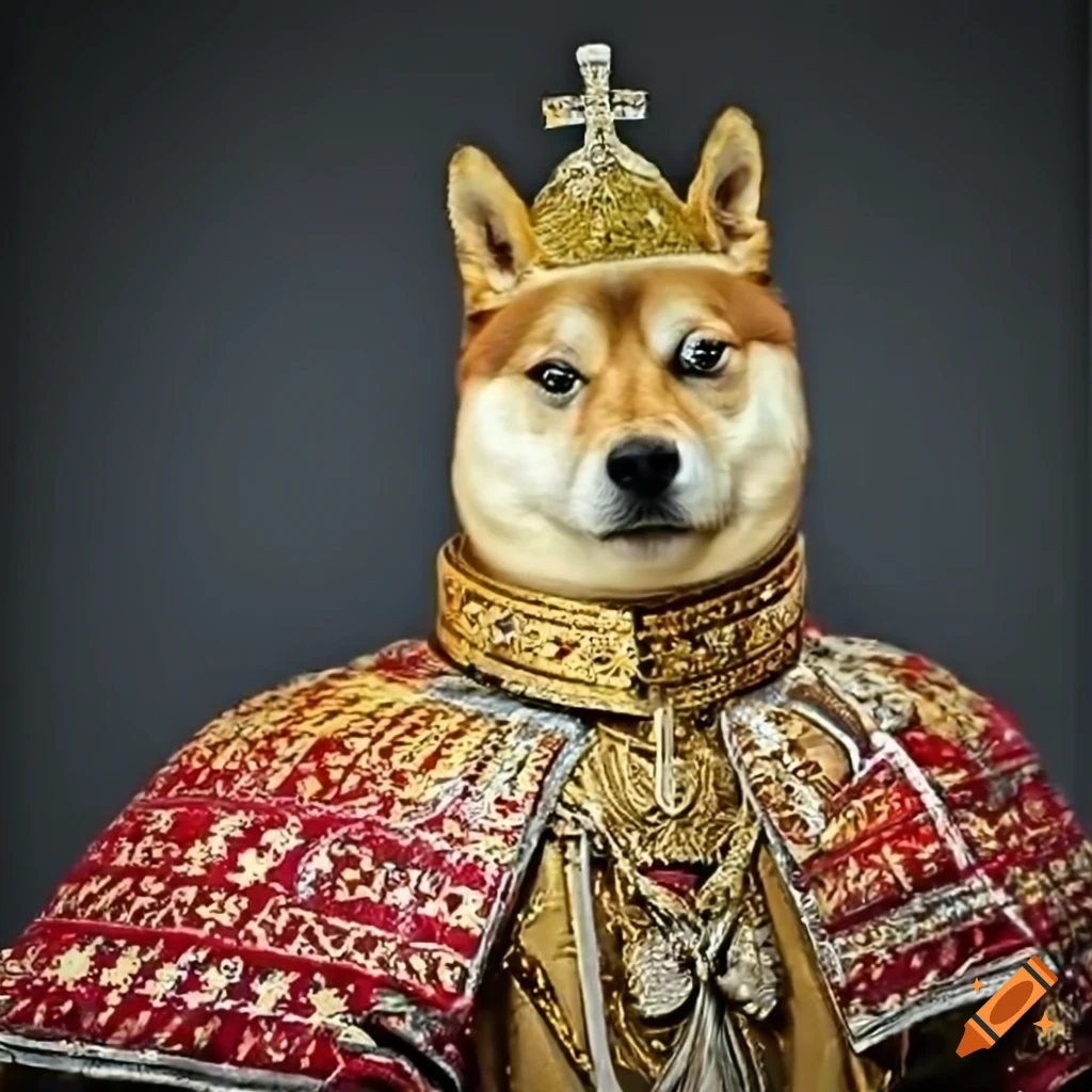 Funny meme of a dog with a crown on Craiyon
