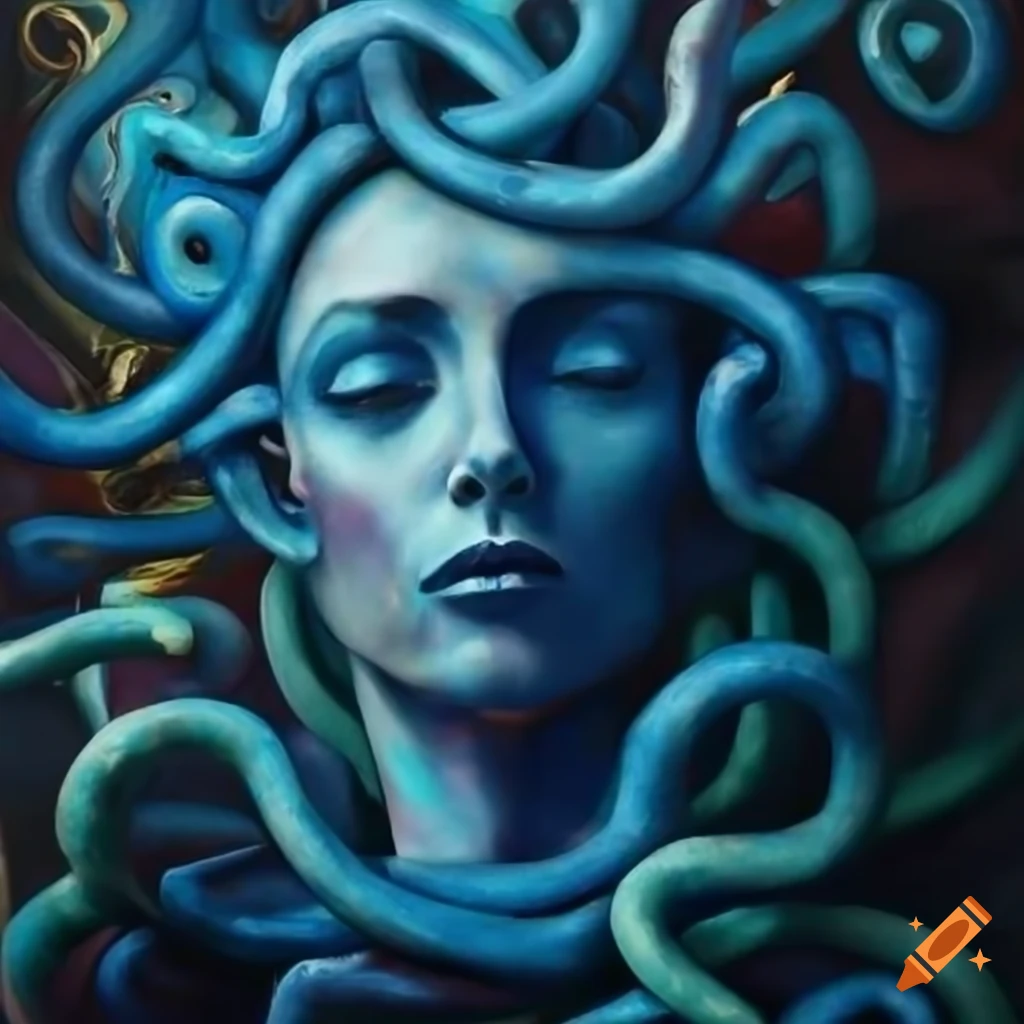 Blue abstract painting of a medusa on Craiyon