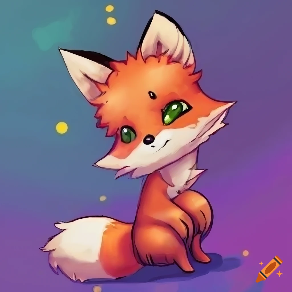 Vibrant chibi painting of a fox on Craiyon
