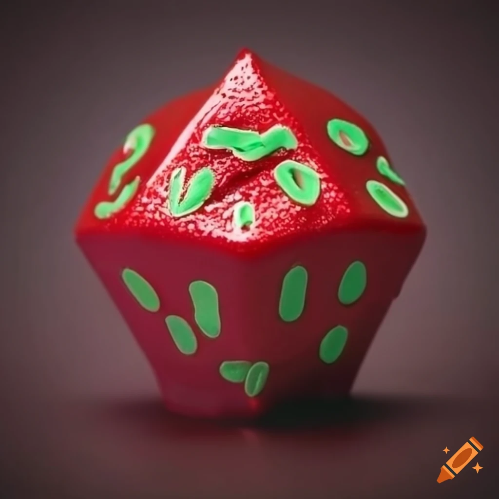 D20 dice cake with strawberry topping on Craiyon