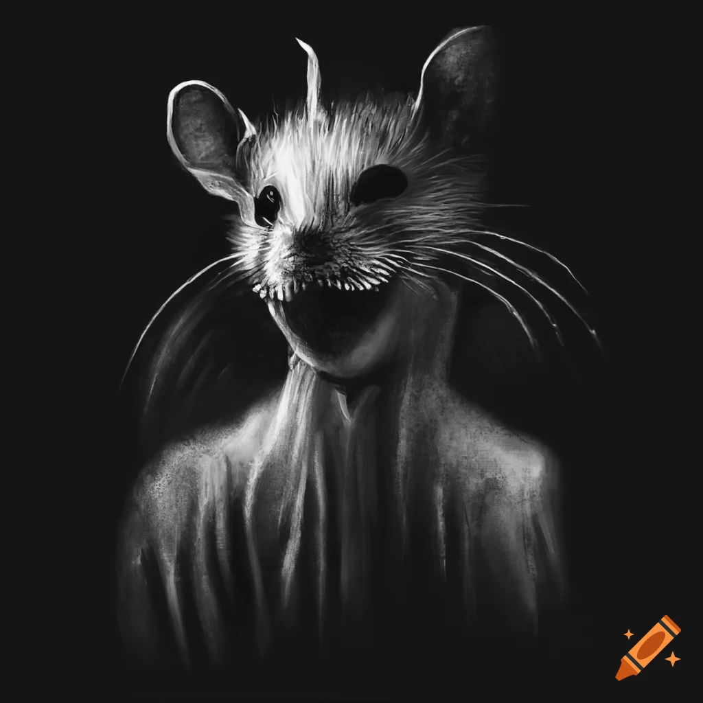 Creepy rat in monochrome charcoal art on Craiyon