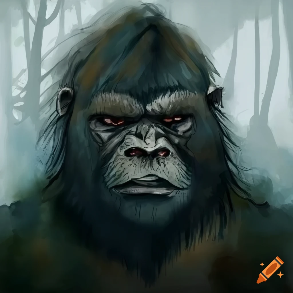 Colorless aquarelle portrait of a heroic fantasy bigfoot on Craiyon