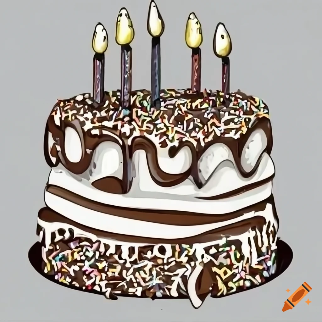 Cartoon style Birthday Cake with brown buttercream and gold icing on ...