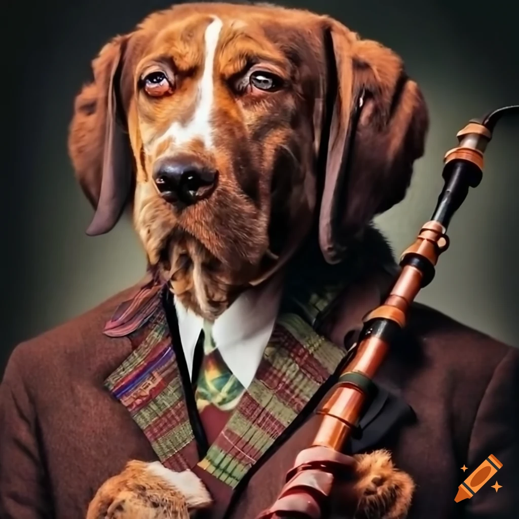 Image of old dogs playing fiddles and bagpipes on Craiyon