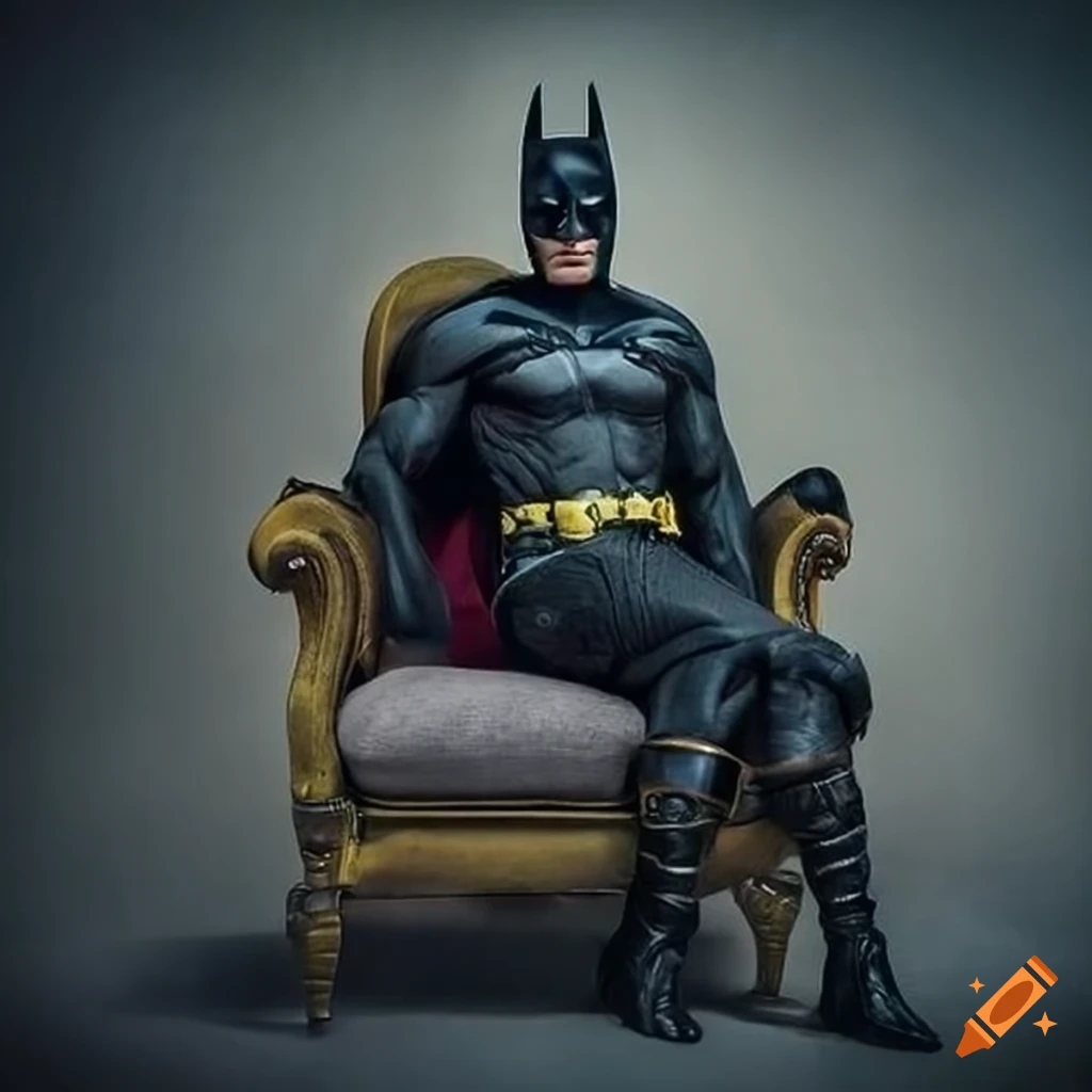Artistic representation of Batman sitting in an armchair on Craiyon