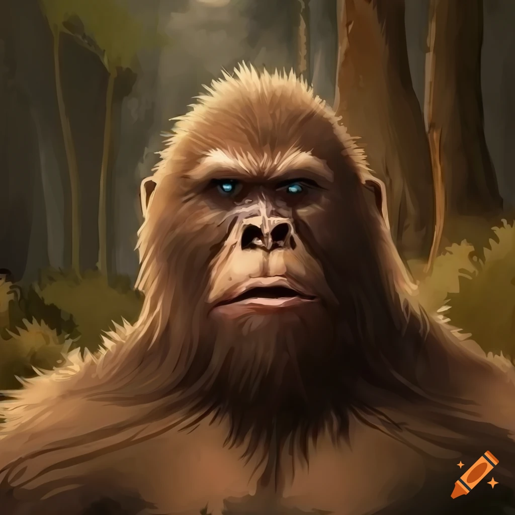 Colorless aquarelle portrait of a heroic fantasy bigfoot in a forest on ...