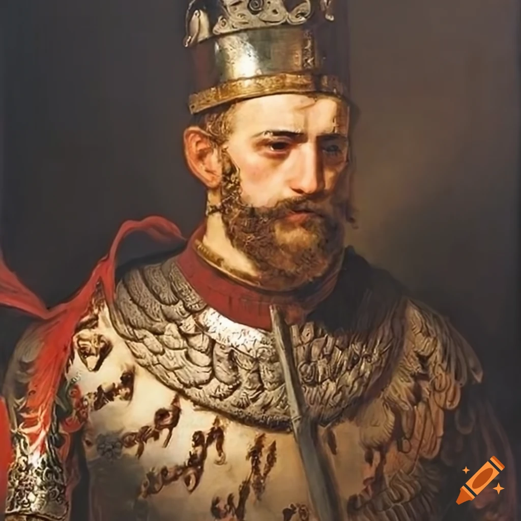 Painting of a historical king with slavic mythology symbols on Craiyon