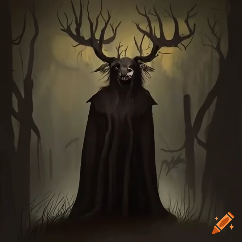 Artwork of a Wendigo in a black cape on Craiyon